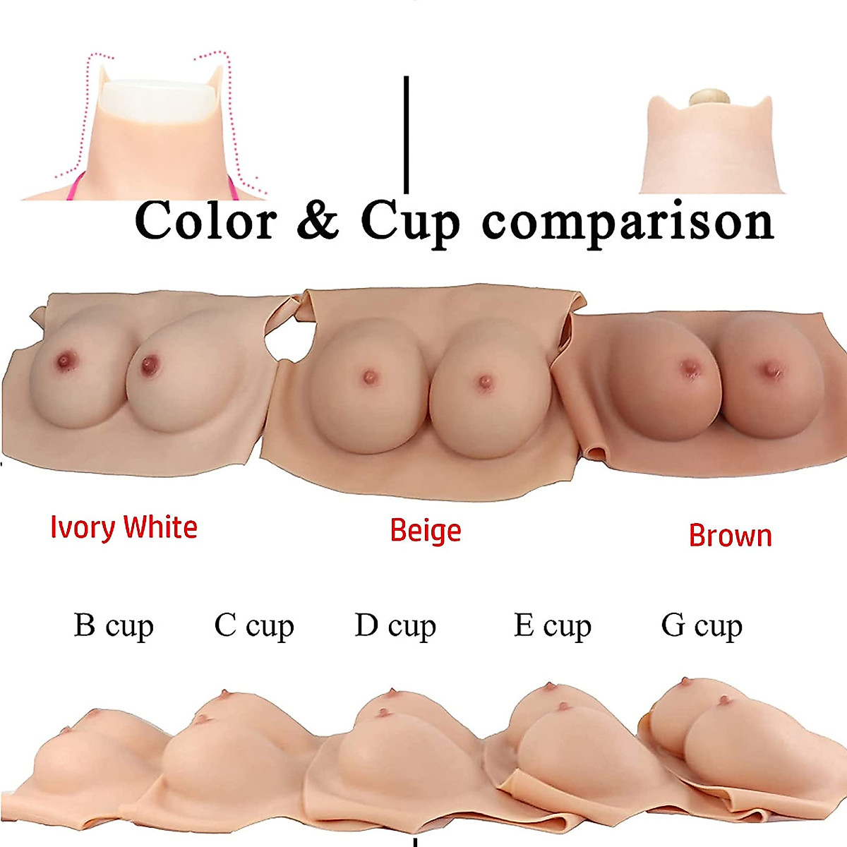 Silicone Breast Plates Filled with Gel Fake Breast Form Boobs Enhancer for Transgender Crossdressers Queen Breast Plates/Brown/Ecup