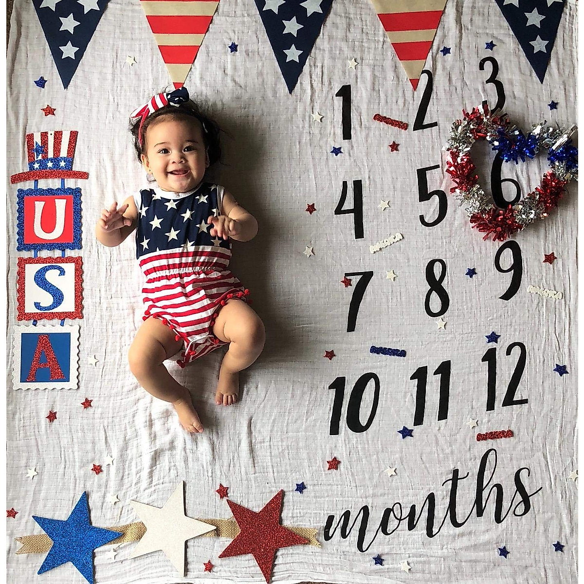 Qin.Orianna 4th of July Toddler Baby Girl American Flag Tassel Romper with Headband (0-6M/Small, Red)