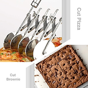 5 Wheel Pastry Cutter with Grinder Spaghetti Cutter Dough Roller Cutter Knife Stainless Steel Pizza Slicer Pasta Wheeling Cutter Attice Roller Adjustable Dough Divider with Handle