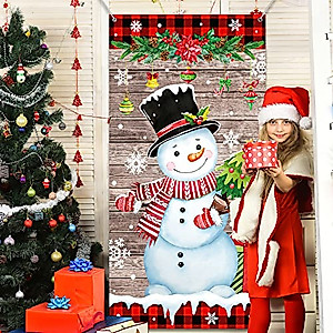Tiamon Christmas Snowman Door Covers Decoration Xmas Wood Grain Snowman Winter Snowflake Backdrop Snowman Door Banner for Front Door Farmhouse Christmas Holiday Party Decor Supplies, 6 x 3 Feet