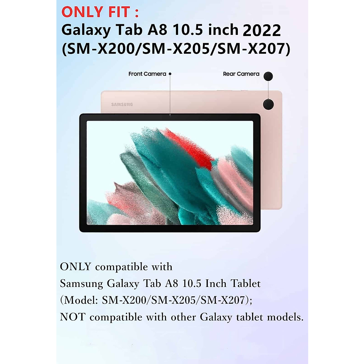 HENGHUI Keyboard Case for Galaxy Tab A8 10.5 inch 2022 Model SM-X200/X205/X207 Cute Round Key Color Keyboard Wireless Detachable BT Keyboard Cover (MistyBlue)