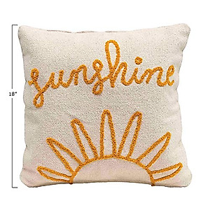 Creative Co-Op Sunshine Embroidered Square Cotton Pillow, 1 Count (Pack of 1), Mustard