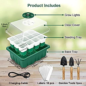 Seed Starter Tray Kit with Grow Light | 12 Flexible Pop-Out Cells Silicone Bottoms | Reusable Seedling Starter Trays with Humidity Dome,Garden Tools,Labels | for Starting Vegetable Flower Seeds