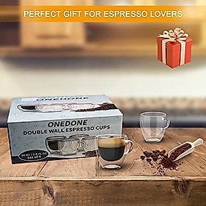 Espresso Cups 2.8 OZ Double Walled Glass Espresso Cups Set of 4 Thermo Insulated Espresso Coffee Cups with Handle Double Espresso Cups Espresso Shot Cups Father's Day Gift