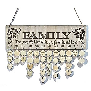 OYEFLY Gifts for Moms Dads,Wooden Family Birthday Reminder Calendar Board Decorative Birthday Tracker Plaque Wall Hanging 100 Wood Tags with Holes/Family Sayings Pattern (Family)