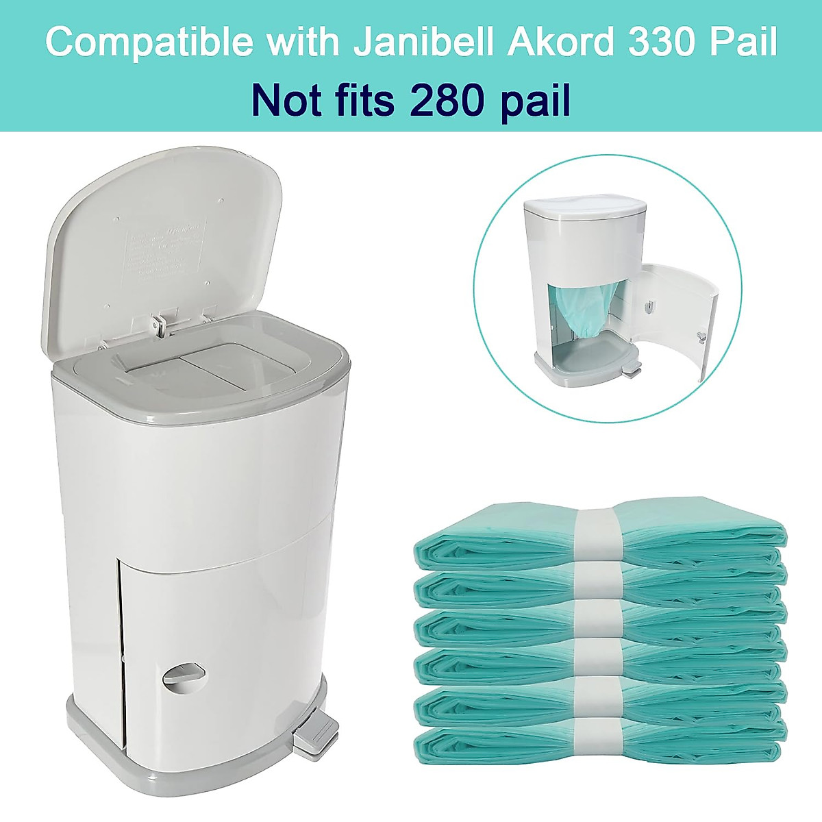 6 Pack Diaper Disposal Liner Refills Compatible with Janibell Akord 330 Slim Adult Diaper Disposal System(NOT Compatible with 280 Pails)