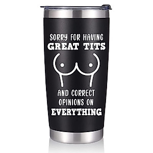 WARM HEART COLD Sorry for Having Great Tits and Correct Opinions On Everything Tumbler Travel Cups, Sensitive Reactive Stainless Steel 20oz Tumbler with Lid (Black 01)