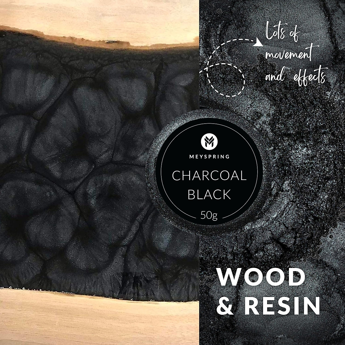 MEYSPRING Charcoal Black Epoxy Resin Color Pigment - 50 Grams - Great for Resin Art, Epoxy Resin, and UV Resin - Mica Powder for Epoxy Resin