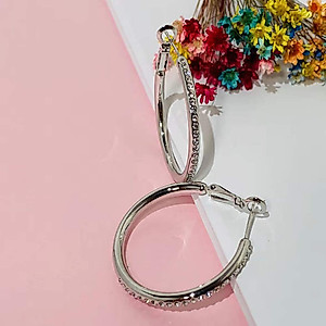 YUQIGG Silver Hoop Earrings, Fashion CZ Cubic Zirconia Rhinestone Hoops White Gold Plated Hoop Earrings for Women Gifts 1.38in