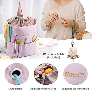 MYBAGZING Cute Crochet Bag with Wrist Yarn Holder for Crocheting - Portable Yarn Bag - Crochet Bag Organizer- Crochet Storage Bag with Pockets for Crochet Accessories- Crochet Travel Bag- Crochet Gift