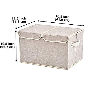 EZOWare Large Storage Boxes [3-Pack] Large Linen Fabric Foldable Storage Cubes Bin Box Containers with Lid and Handles for Home Nursery, Closet, Baby Products (Silver Gray)