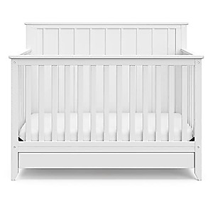 STORKCRAFT Forrest 5-in-1 Convertible Crib with Drawer (White) – GREENGUARD Gold Certified, Crib with Drawer Combo, Full-Size Nursery Storage Drawer, Converts to Toddler Bed, Daybed and Full-Size Bed