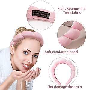 Qearl Spa Puffy Headband for Women 2 Pack - Sponge HeadBands for Skincare, Face Washing, Makeup Removal, Shower, Hair Accessories
