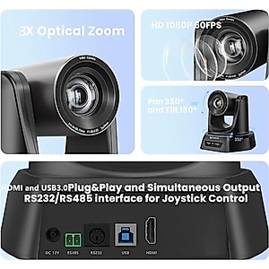 TONGVEO Conference Room HDMI 60fps USB3.0 Camera System with Bluetooth Microphone and Speaker | 3X Optical Zoom 1080P PTZ Video Camera Kit |with Speakerphone | for Church Home Office(UVC1.1)