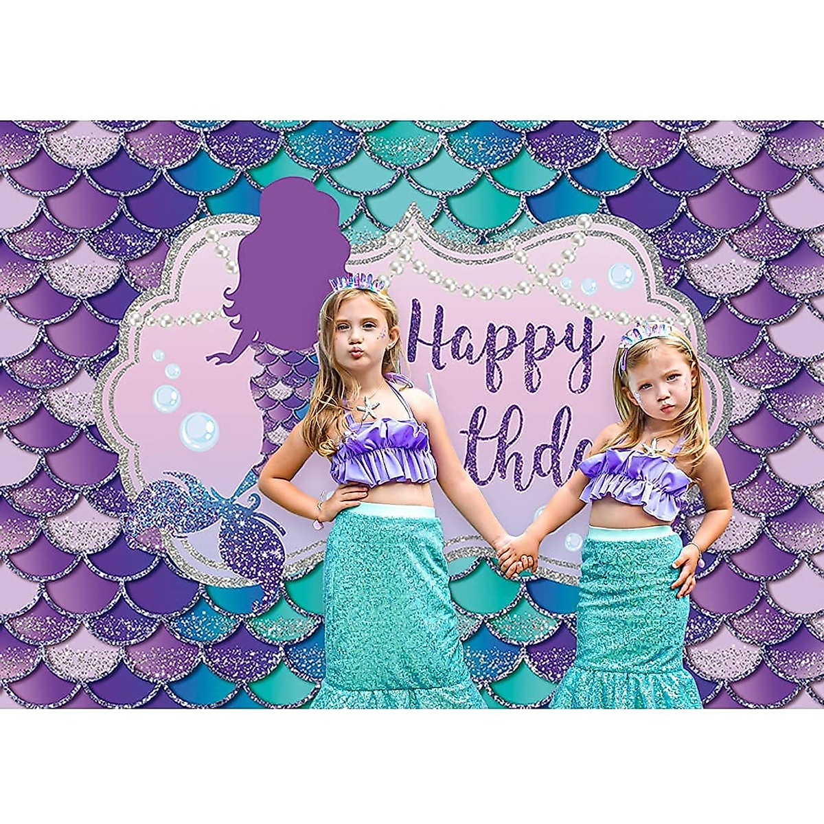 Maijoeyy 7x5ft Mermaid Birthday Backdrop Glitter Blue Purple Mermaid Scales Photography Background Under The Sea Mermaid Princess Birthday Party Banner Decorations