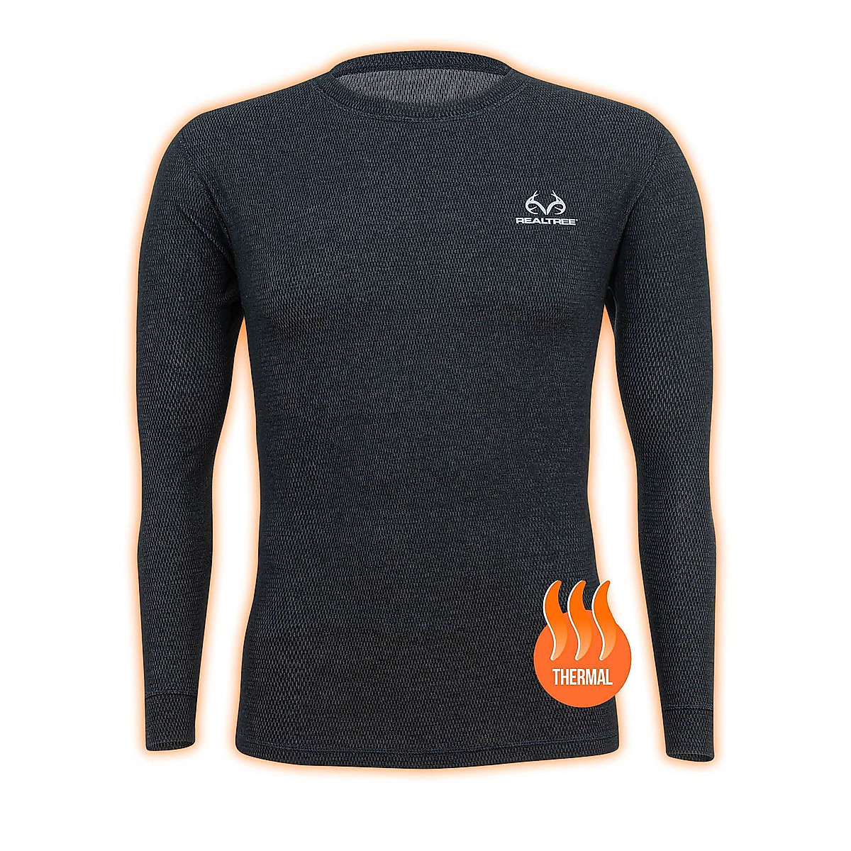 Realtree Reversible Mens Thermal Long Sleeve Shirt Hunting Gear- Base Layer Shirt for Men, Warm Waffle Knit Under Top Winter (US, Alpha, XX-Large, Regular, Regular, Black)