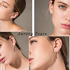 Aurora Tears Infinity Swirl Dangle Drop Twist Earrings Blue 925 Sterling Silver Women Crystal Spiral Hook Earrings Zirconia Gift Girls Dating Jewelry DE0062H