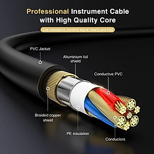 LEKATO Instrument Cable with Mute Button, Guitar Cable10 ft Guitar Audio Cable for Electric Guitar, Bass, Professional Electric AMP Cord with Dual Mute Plug Ends, 1/4" Right Angle to Straight Plug