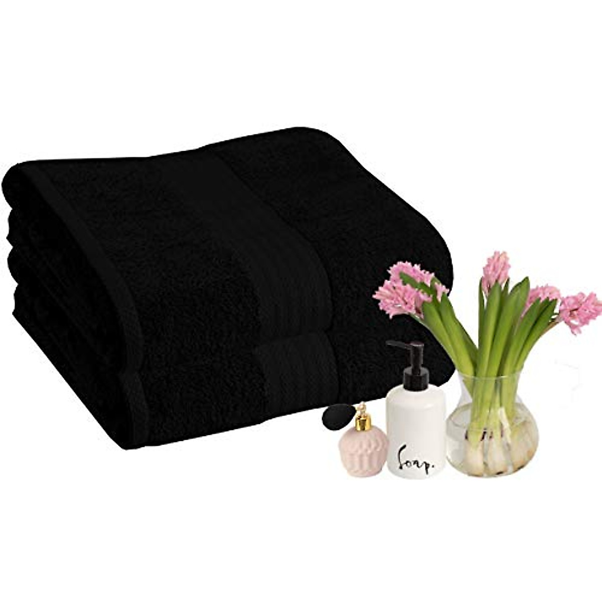 GLAMBURG Premium Cotton Oversized 2 Pack Bath Sheet 35x70-100% Pure Cotton - Ideal for Everyday use - Ultra Soft & Highly Absorbent - Machine Washable - Black