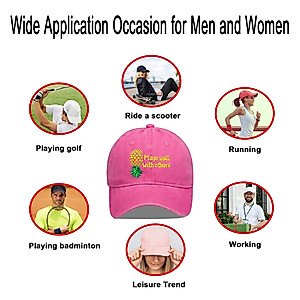 Embroidered Plays Well with Others Baseball Hat Upside Down Pineapple Denim Hat Adjustable Embroidery Baseball Cap Pink