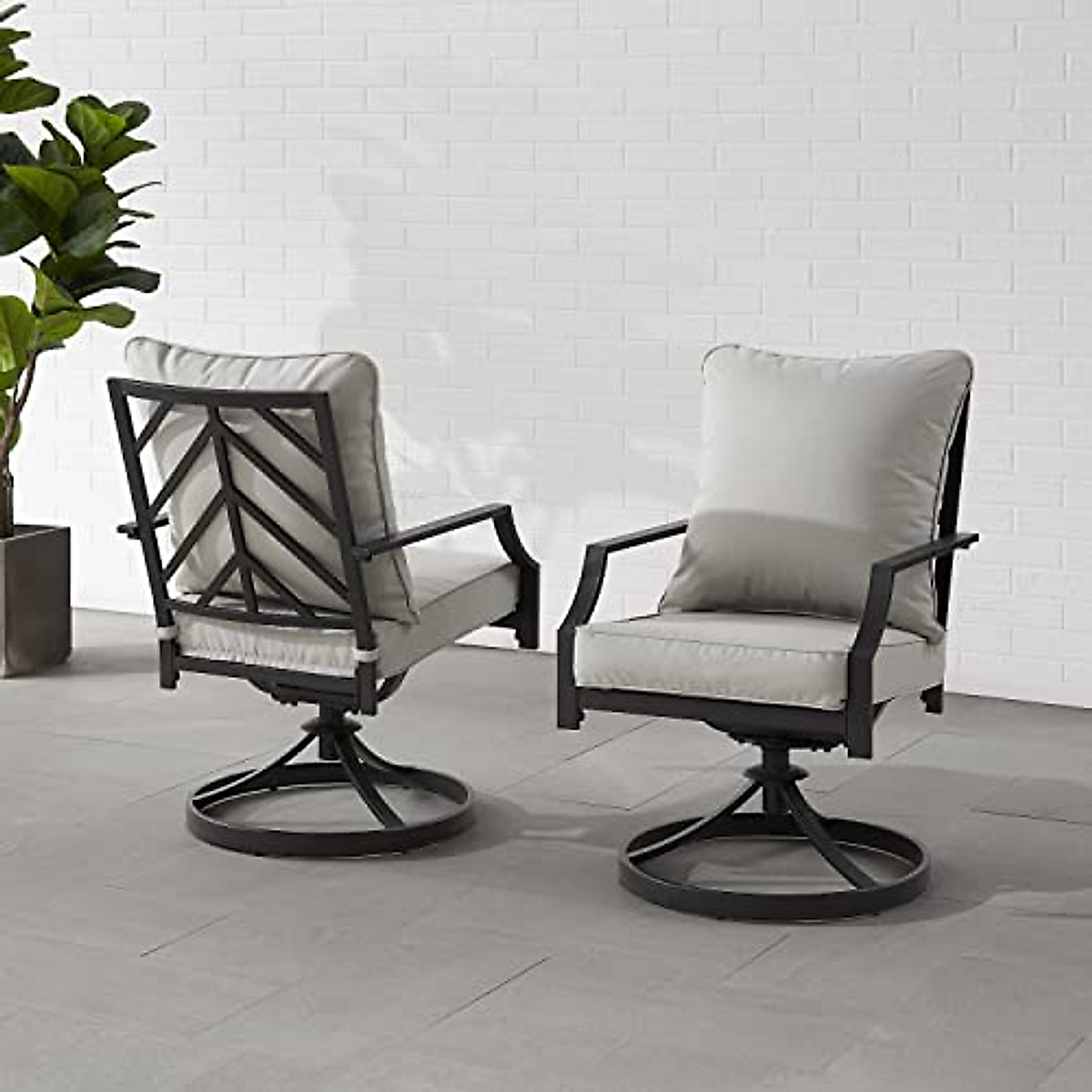 Crosley Furniture Otto 2-Piece Swivel Outdoor Chair Set, Dining Patio Chairs for Deck, Backyard, Matte Black with Gray Cushions