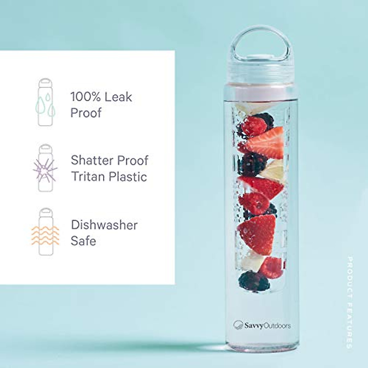 Infusion Fruit Infuser Water Bottle - BPA Free Insulated Water Bottle, Reusable Water Bottle with Fruit Infuser, Easy-to-Clean Gym Accessories for Women, Sports Water Bottle, Savvy Outdoors