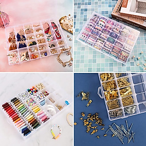 OUTUXED 36 Grids Clear Plastic Organizer Box with Adjustable Compartment Dividers, Jewlery Storage Bead Organizer Rock Collection Box for Fishing Tackles Washi Tapes Threads