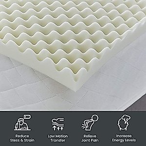 Nutan Breathable 1-inch Convoluted Egg Shell Design Mattress Topper | High-Performance Supporting Bed Pads with Effective Softness, Relaxing Bed Toppers for Back Pain and Better Sleep, Queen, White