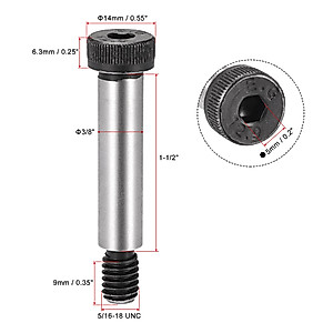 uxcell Alloy Steel Hexagon Socket Head Shoulder Screws Bolts, 1-1/2" Shoulder Length, 3/8" Shoulder Dia, 5/16-18 Thread, 6pcs