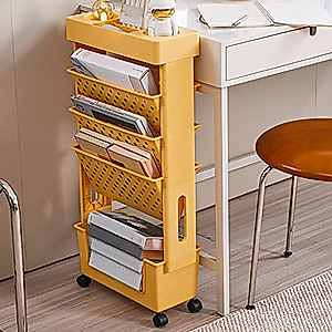 Zerodis Mobile Bookshelf, Compact Size Movable Bookshelf Plastic Material for Study (Orange)