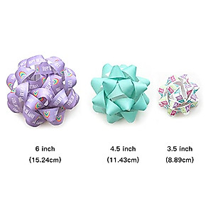 RUSPEPA Paper Birthday Gift Bow Assortment - Pink, Purple, Blue and Green Design for Birthday, Holiday, Party, Wedding, Baby Shower - Total 14 Bows, 3 Size