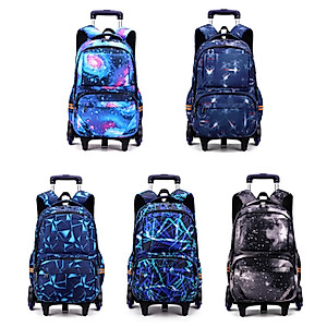 Rolling Backpack for Boys Girls Galaxy-prints Student Bookbags Kids' Carry-Ons Luggage Travel Trolley Bags for School