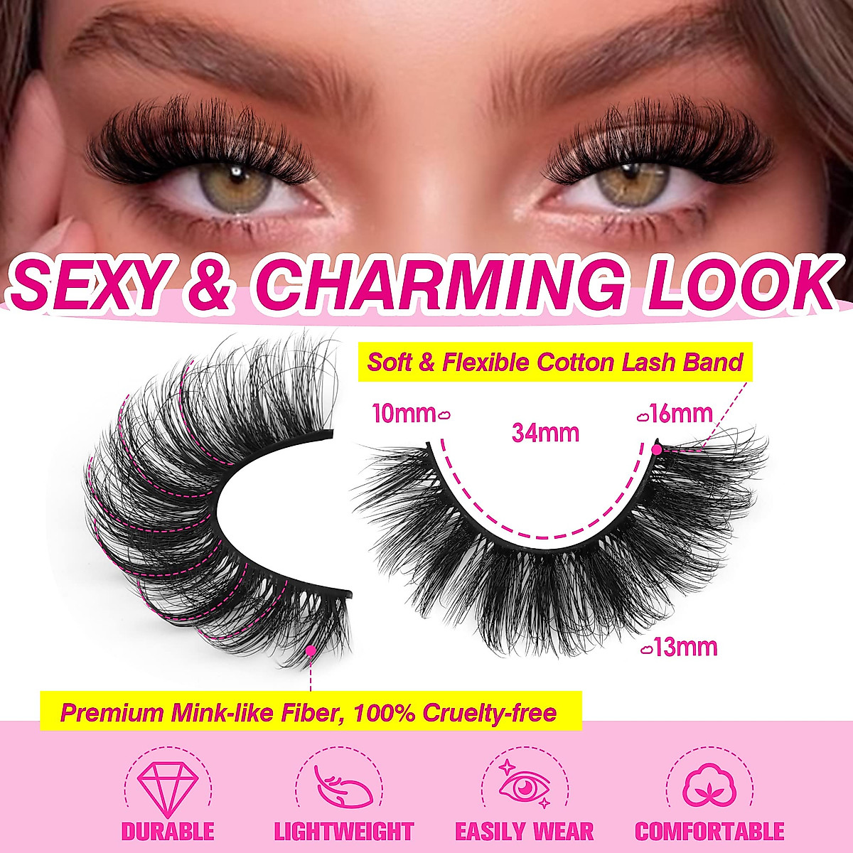 False Eyelashes Natural Lashes Pack 15mm Fluffy Mink Lashes Natural Look Wispy Cat Eye lashes False Lashes 14 Pairs Multipack by Yawamica