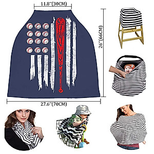 Baby Car Seat Covers American Flag, Nursing Cover Breastfeeding Scarf/Shawl, Infant Carseat Canopy, Stretchy Soft Breathable Multi-use Cover Ups, Baseball Blue White Stripe