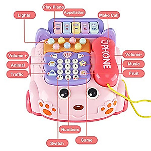 Baby Phone Toy,Baby Toy Phone Cartoon Baby Piano Music Light Toy Children Pretend Phone, Kids Cell Phone Girl with Light Parent-Child Interactive Toy Gift Game Boy Girl Early Education Gift Pink