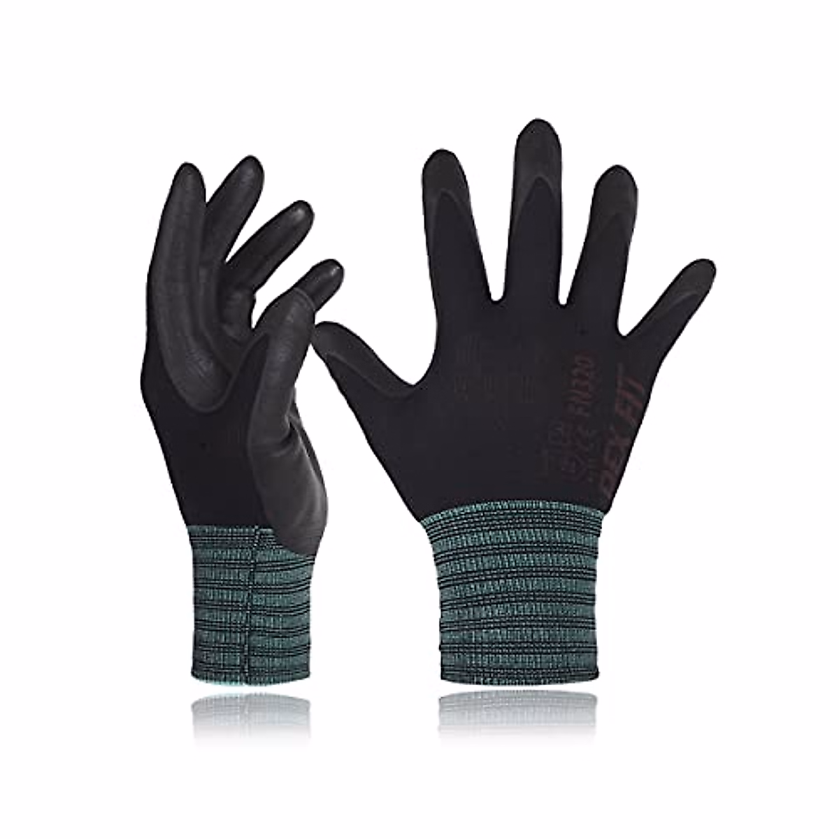 DEX FIT Premium Nylon Nitrile Work Gloves FN320, 3 Pairs, 3D-Comfort Stretchy Fit, Firm Grip, Thin & Lightweight, Durable, Breathable & Cool, Machine Washable; Black 8 (M)