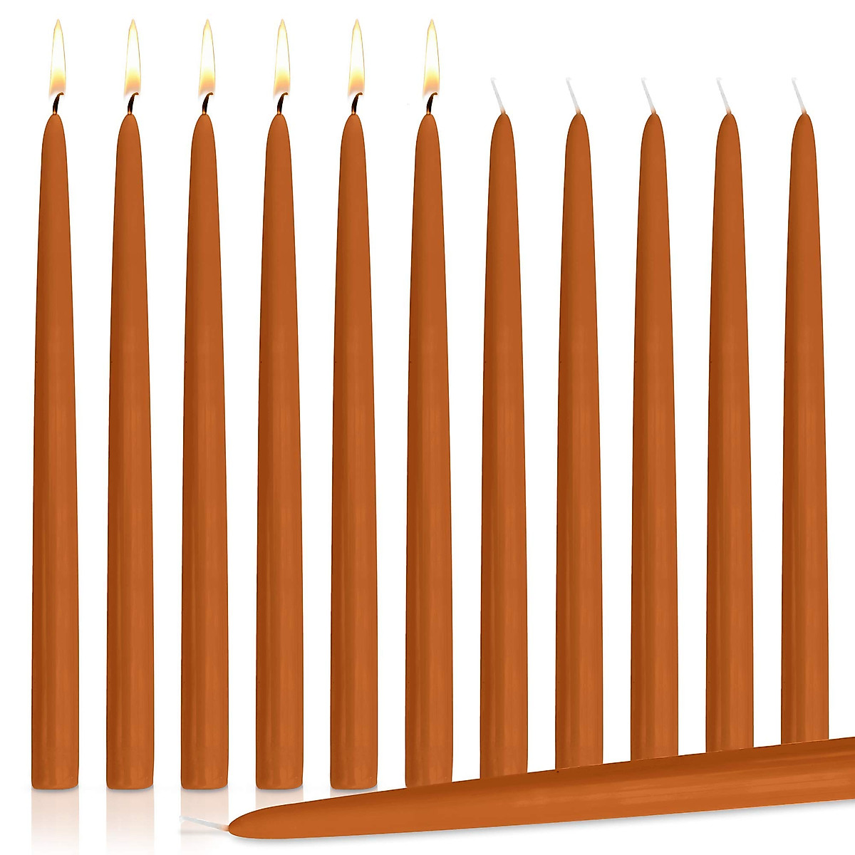 Orange Halloween Dripless Taper Candles 8" Inch Tall Wedding, Holiday Decorations Candle Set of 12 (Pumpkin