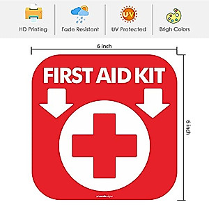 First Aid Kit Sign Glow in The Dark 4 Pack 6"x 6"First Aid Kit Inside Signs Stickers Photoluminescent, Glows for Up to 8 Hours