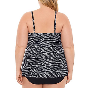 Swim Solutions Women's Plus Size Flyaway Tummy-Control Fauxkini One-Piece Swimsuit (Black, 20W)