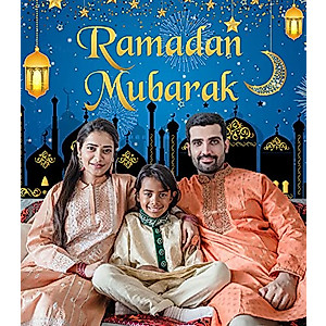 PTFNY Ramadan Mubarak Backdrop Banner 71 x 43 Inch Large Size Muslim Eid Mubarak Backdrop Background Party Decorations Supplies Muslim Ramadan Photo Booth Props