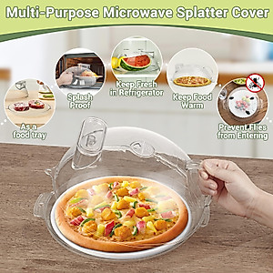 WENWELL Microwave Cover with Water Steamer & Tray,Food Protector for Splatter Guard,Dish Bowl Plate Serving Lid with Handle,BPA-Free,Clear Safe Plastic,10 Inchs