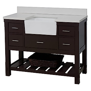 Charlotte 48-inch Bathroom Vanity (Quartz/Chocolate): Includes Chocolate Cabinet with Stunning Quartz Countertop and White Ceramic Farmhouse Apron Sink