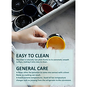 Teocera Porcelain Espresso Cups with Saucers and Metal Stand - Set of 6 Stackable Demitasse Cups, 2.5 Ounce for Coffee and Tea, Black Multi Color