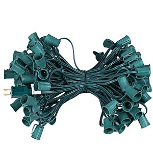 C9 Light Strand Set 200 FT for E17 Socket -12" Spacing, Outdoor String Light Christmas Stringer with 100 Sockets 2Pack (Total 200 FT) for Patio-Green Wire