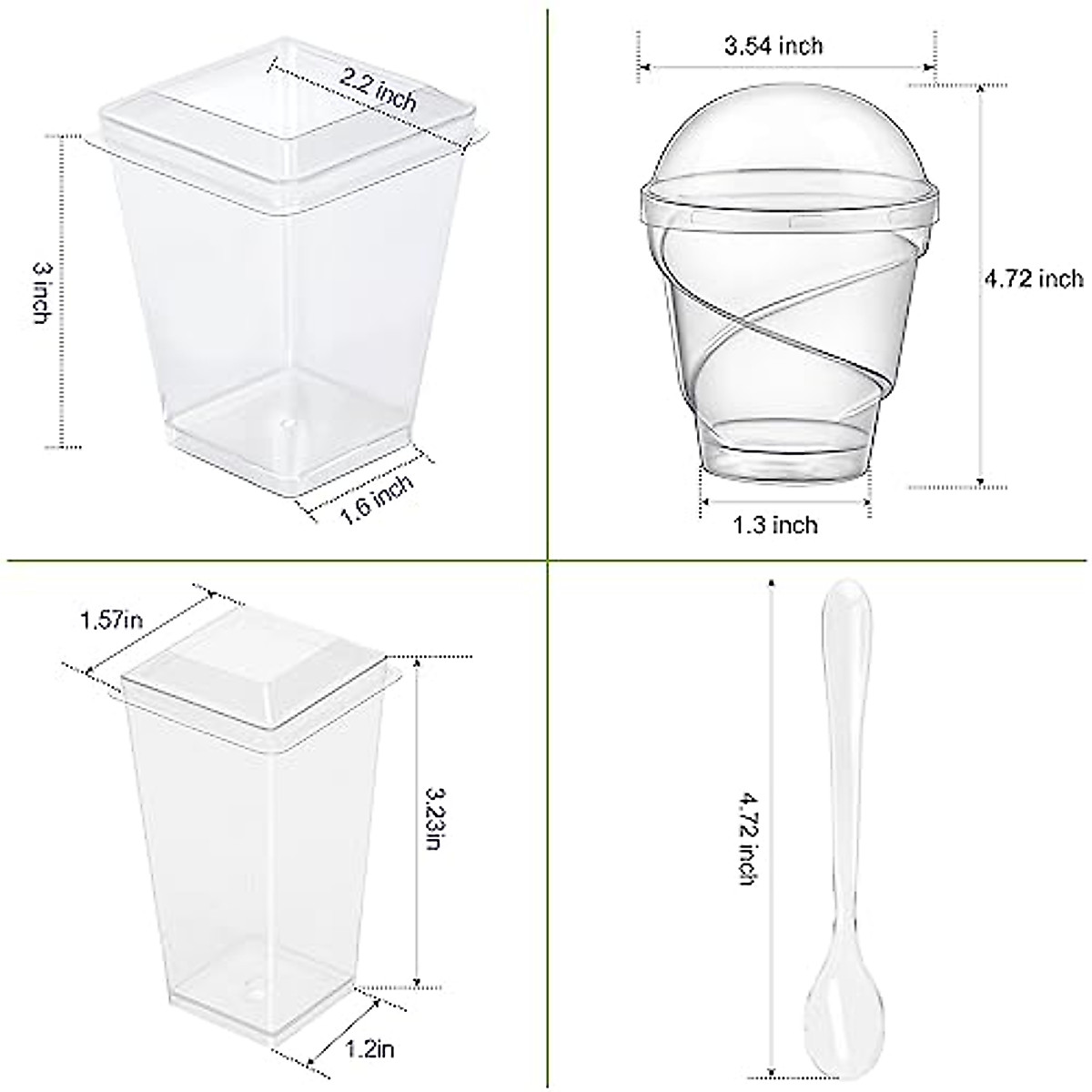 EASERCY 75 Pack 3 oz / 4.8 oz / 5 oz Plastic Dessert Cups with Lids and Spoons, Parfait Cups with Lids Appetizer Cups for Party, Mini Dessert Cups with Spoons for Pudding Fruit