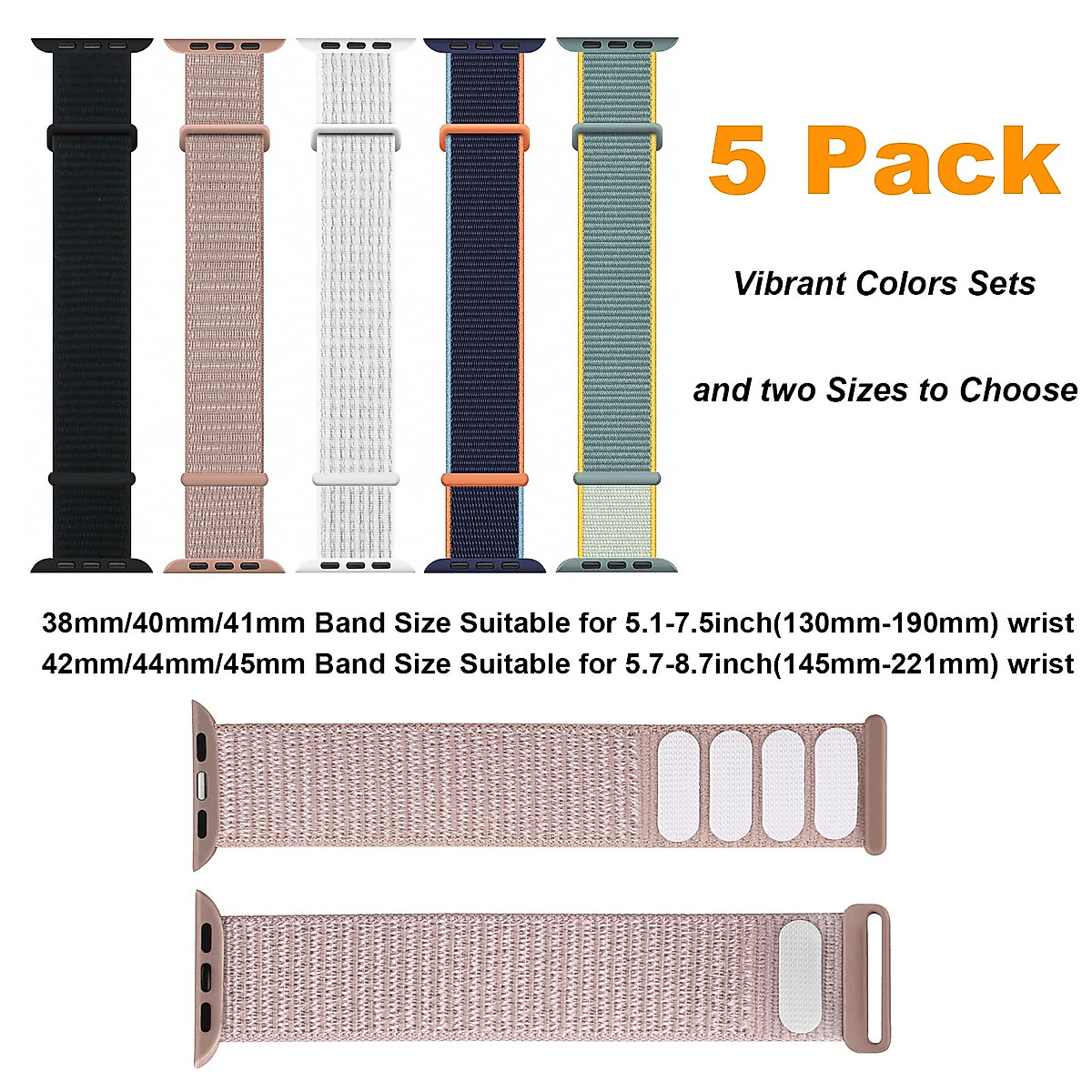 5 Pack Sport Loop Bands Compatible with Apple Watch Band 38mm 40mm 41mm 42mm 44mm 45mm Women Men, Soft Nylon Braided Elastic Strap Replacement Wristband for iWatch Series 7/6/5/4/3/2/1/SE