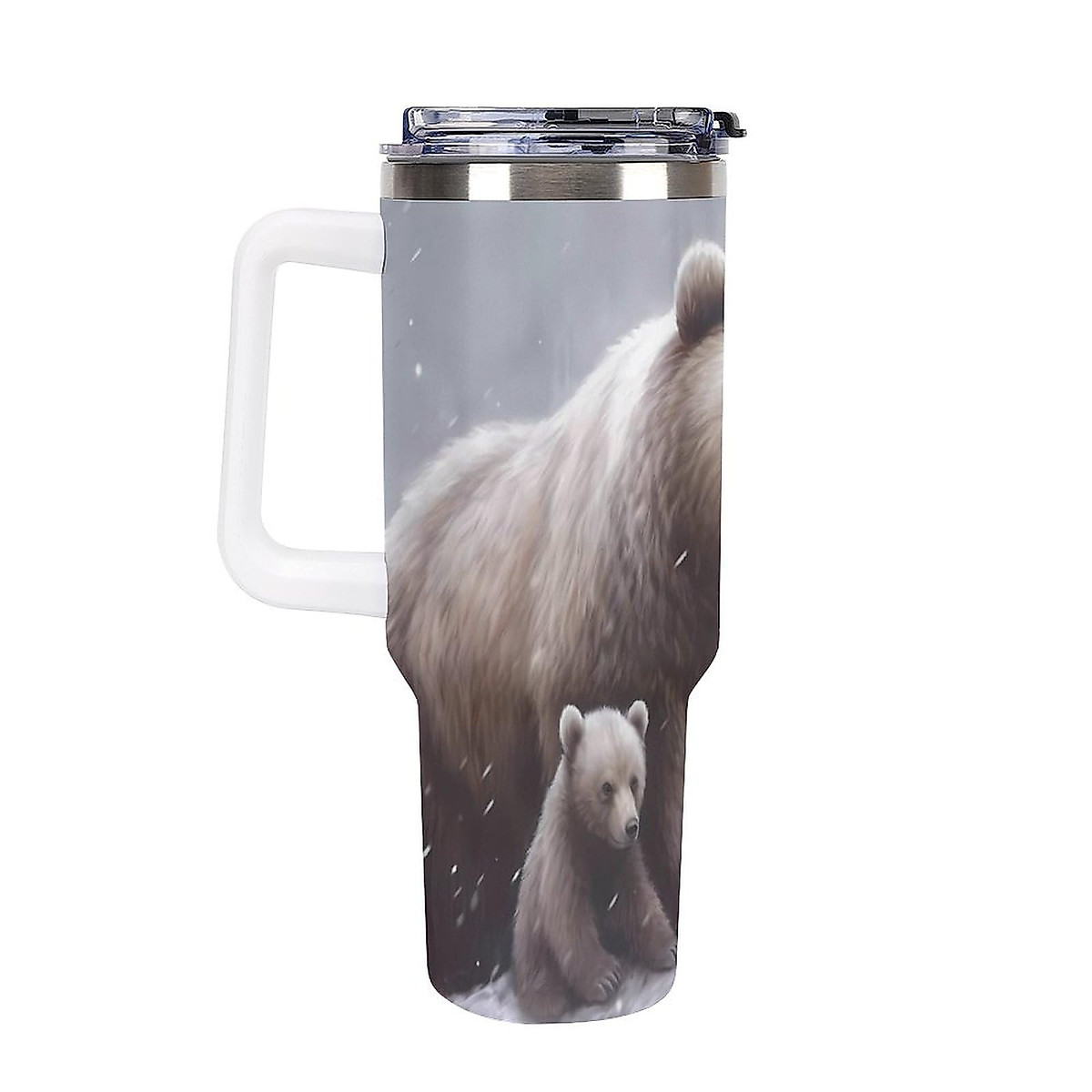 Bear Mama Little Winter Day 40 Oz Stainless Steel Cup Travel Tumbler with Handle and Straw Lightweight Coffee Mug for Home Office
