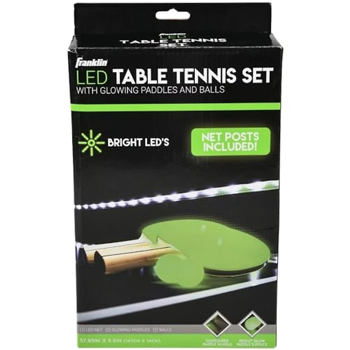 Franklin Sports LED Table Tennis Net and Glowing Paddles and Balls Oval, Black, One Size