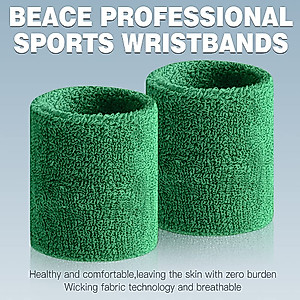 BEACE Sweatbands Sports Wristband for Men & Women - Moisture Wicking Athletic Cotton Terry Cloth Sweatband for Tennis, Basketball, Running, Gym, Working Out