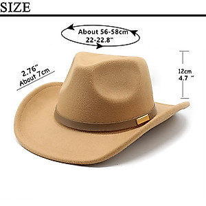 LIDHAY Women Men Classic Felt Wide Brim Western Cowboy Cowgirl Hat with Belt Buckle JZ-035 Camel